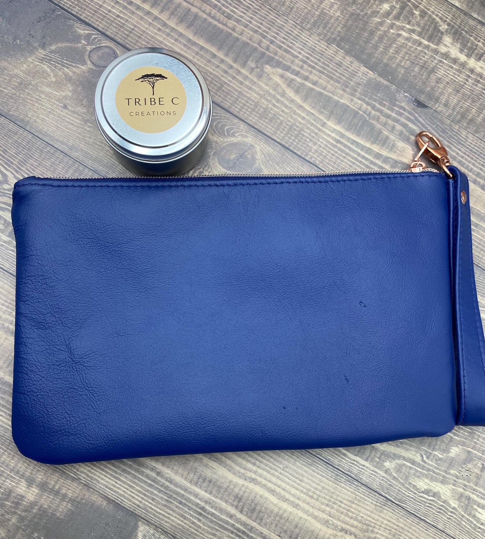 Elegant Blue Kangaroo Leather Clutch /wristlet With Floral Accent Panel ...