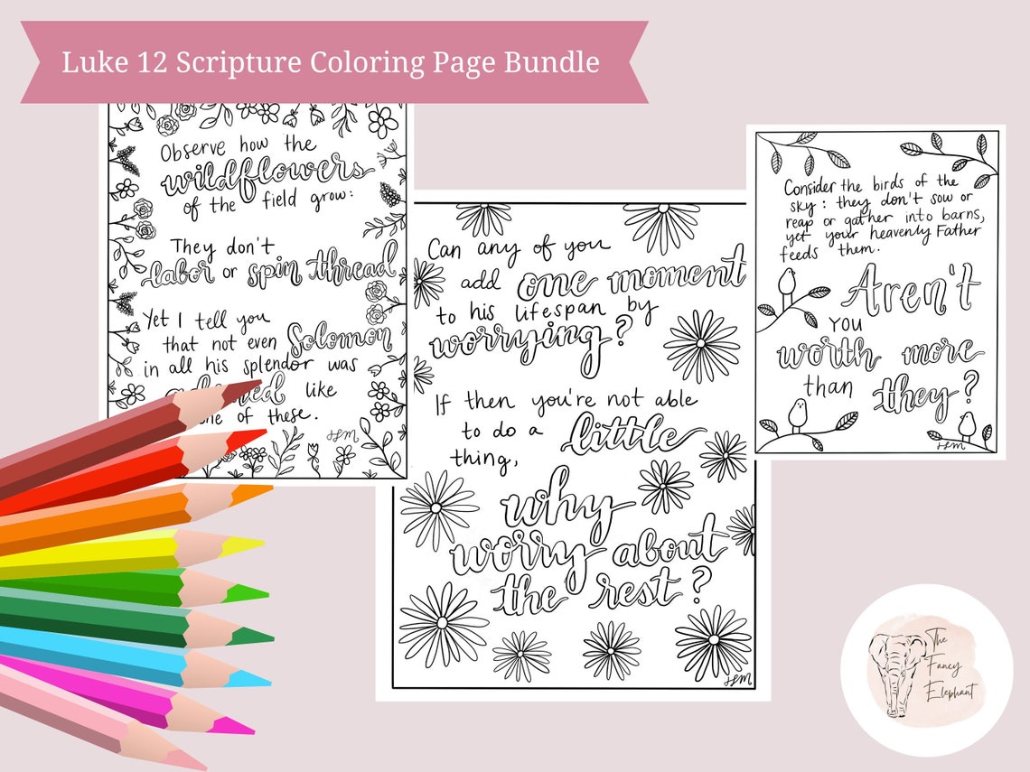 Luke 12:24-28 Hand-lettered Coloring Pages | Bundle of 3 | the Cure for ...
