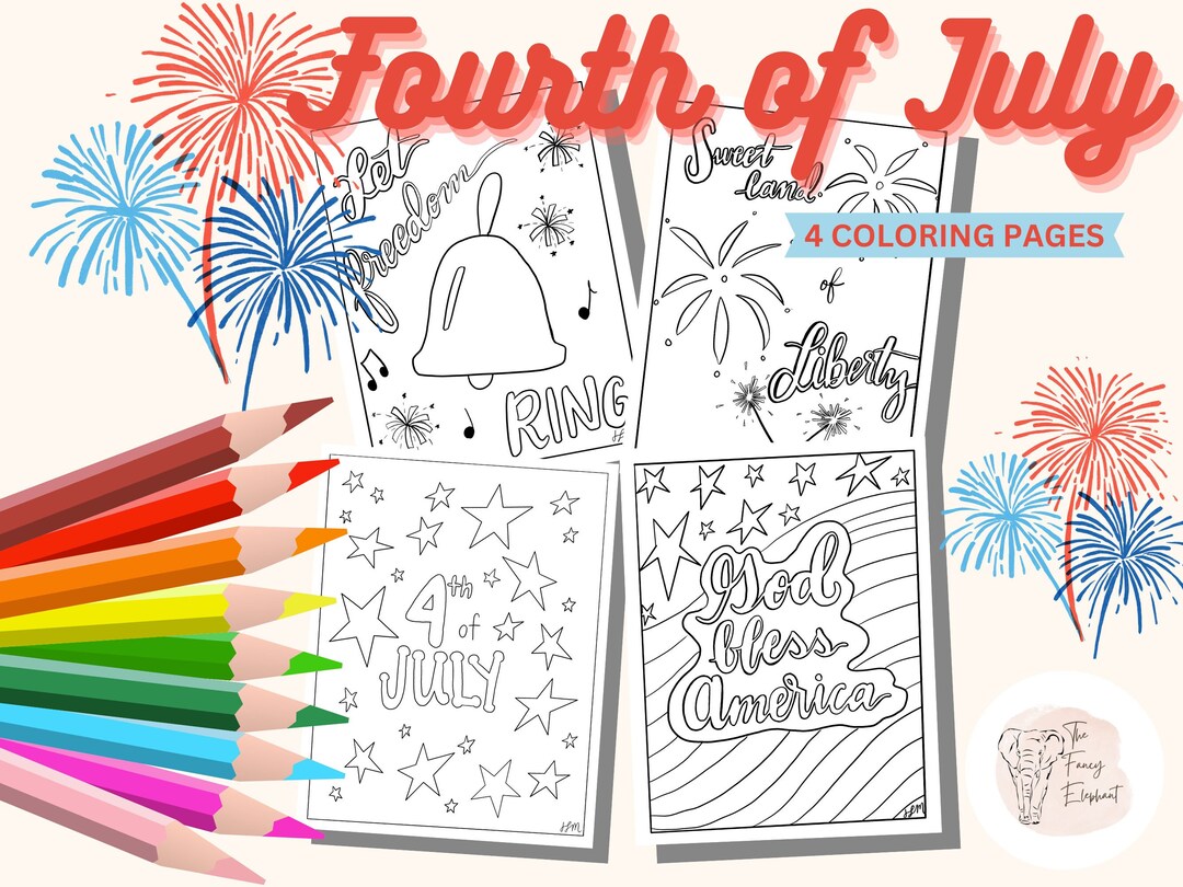 Fourth of July Coloring Pages | Bundle of 4 | Instant PDF Download ...