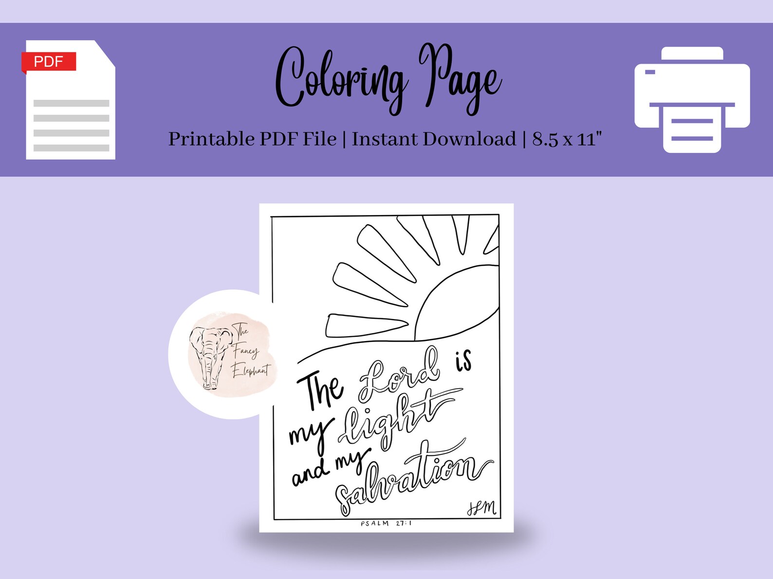 Psalm 27:1 Hand-lettered Coloring Page | Instant PDF Download - Etsy