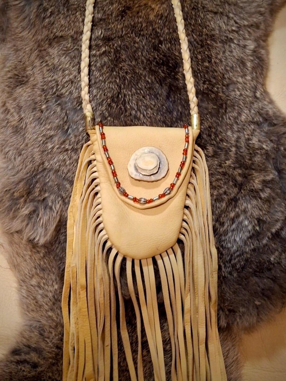 Beaded Fringe Pouch With Elk Antler Medallion - Etsy