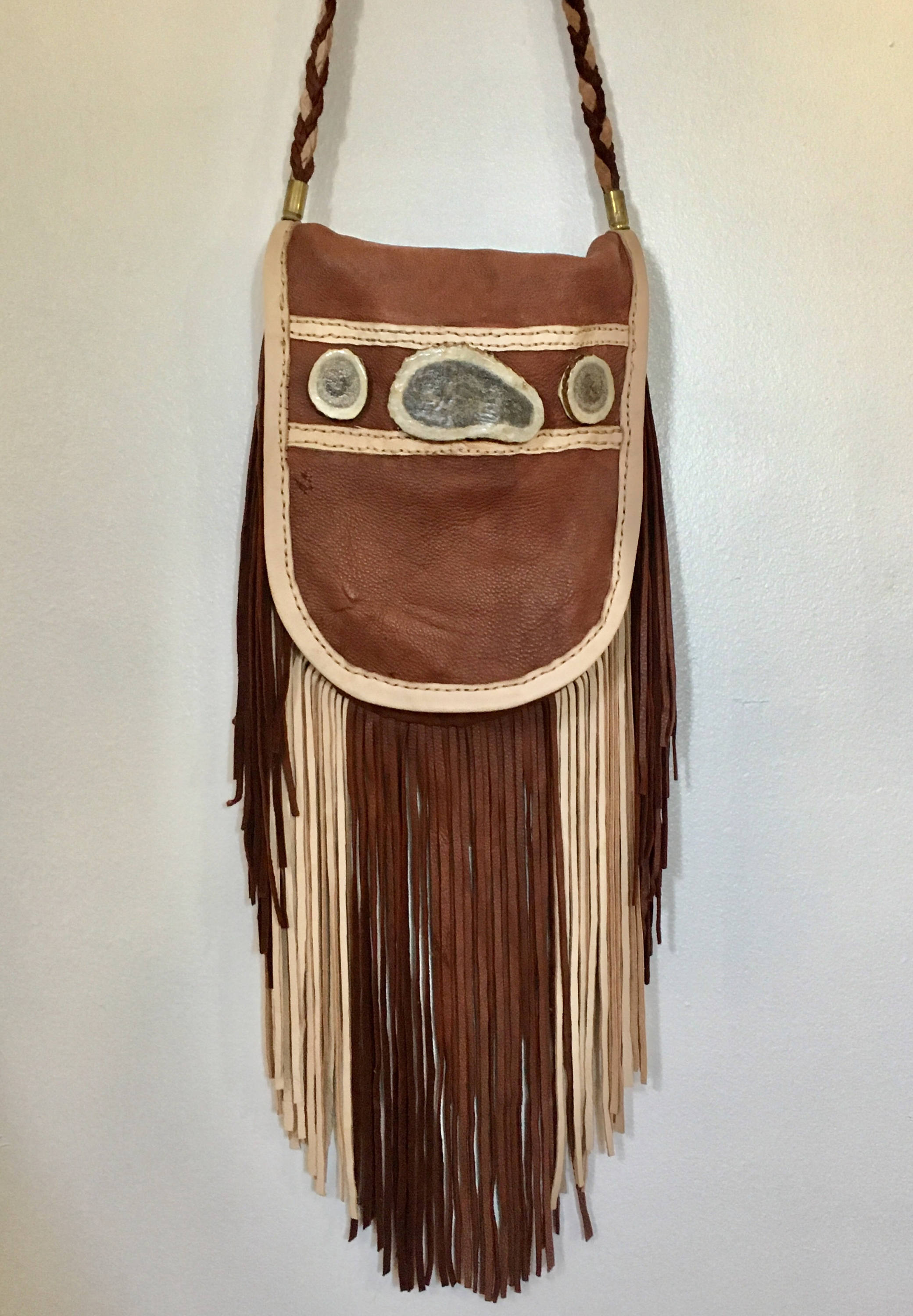Antler and Fringe Crossbody Leather Bag With Front Flap – Handmade ...