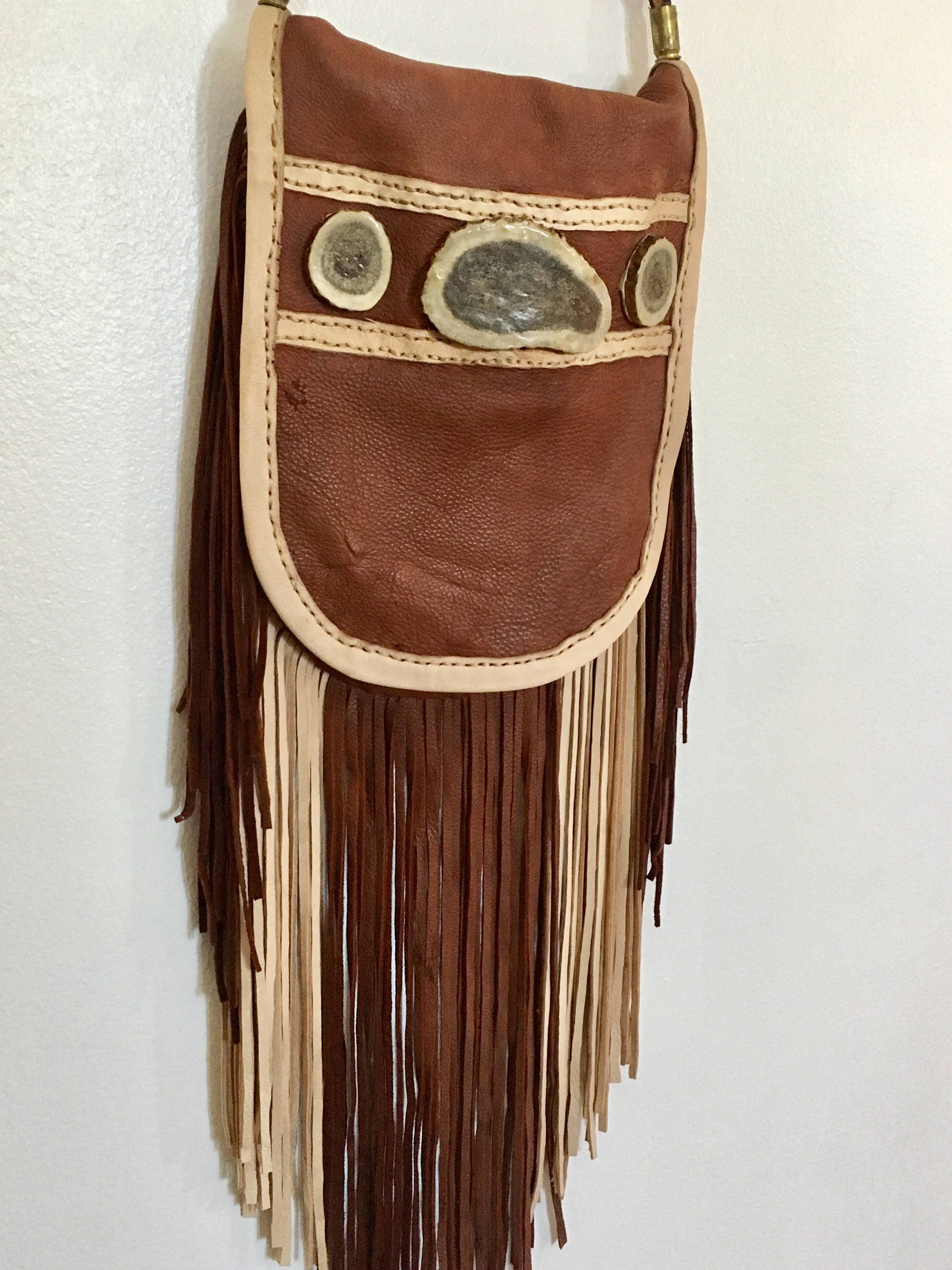 Antler and Fringe Crossbody Leather Bag With Front Flap – Handmade ...