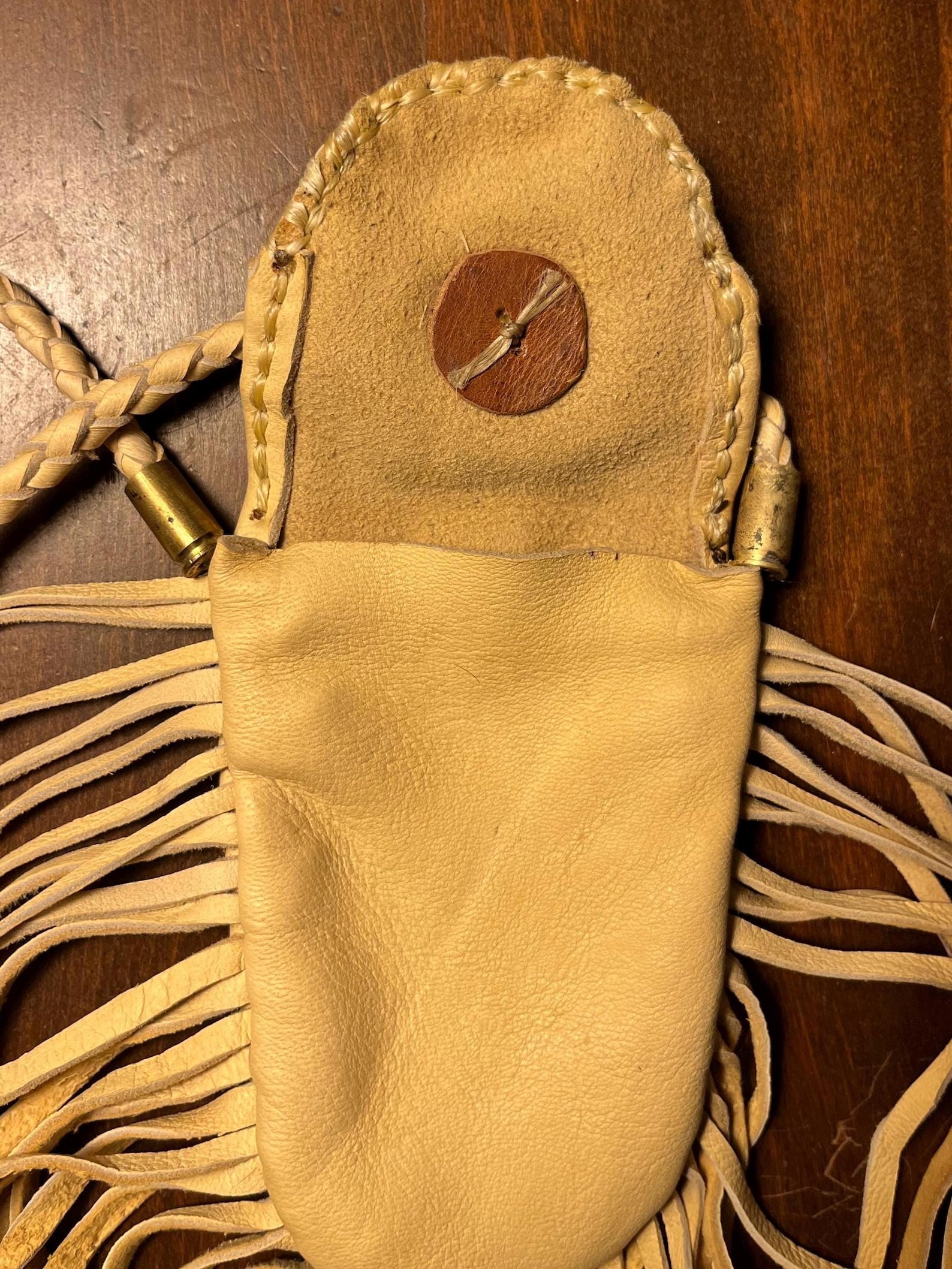 Buckskin Beaded Pouch With Antler Medallion – Handmade Fringe Necklace ...