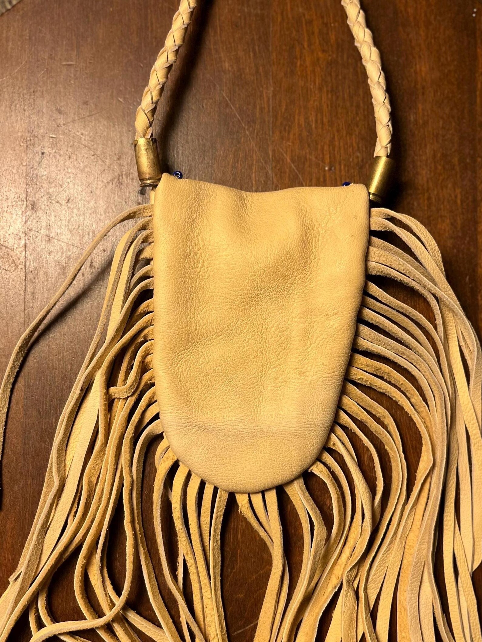 Buckskin Beaded Pouch With Antler Medallion – Handmade Fringe Necklace ...
