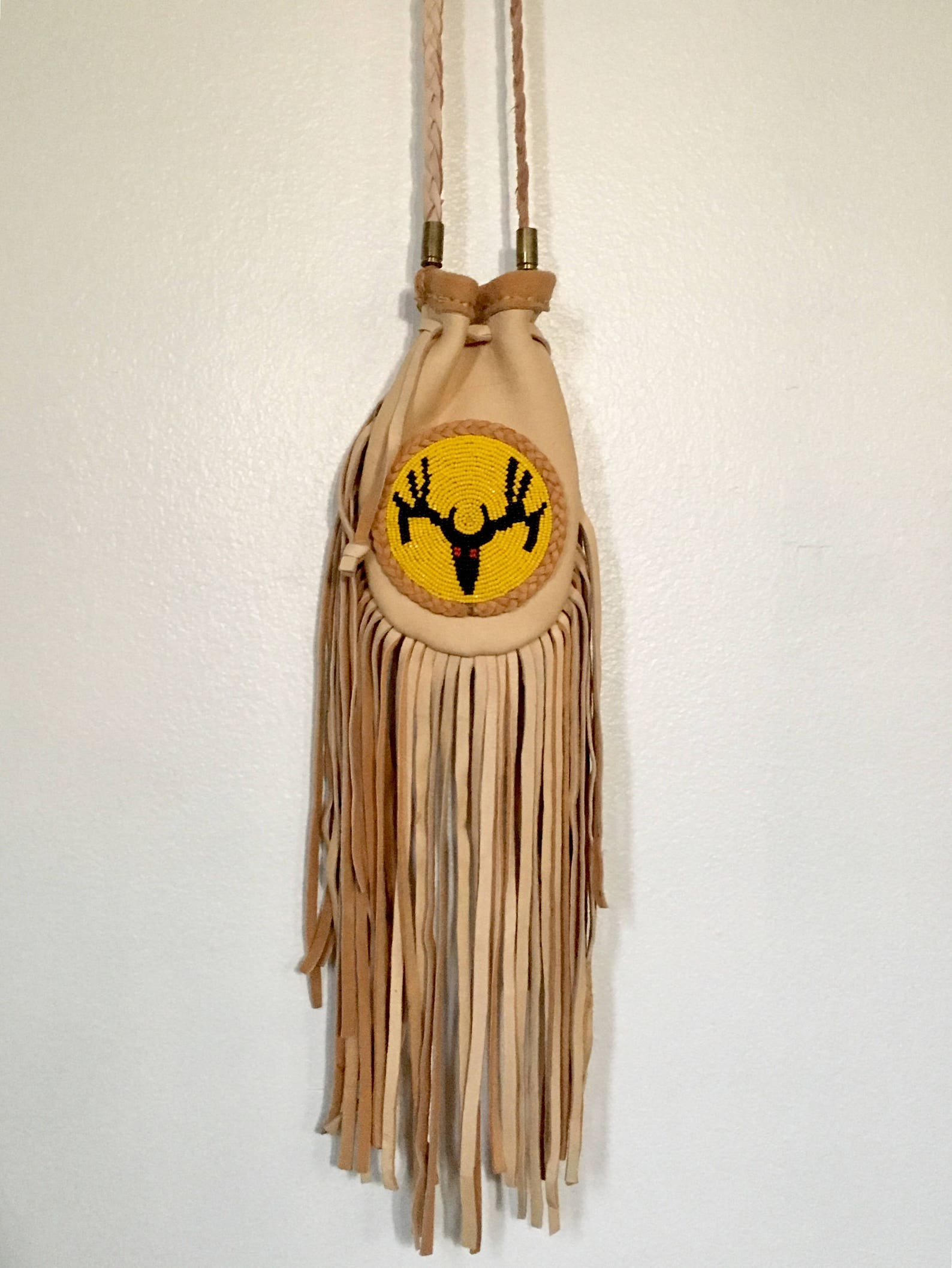 Handmade Leather Medicine Bag With Beaded Rosette - Etsy