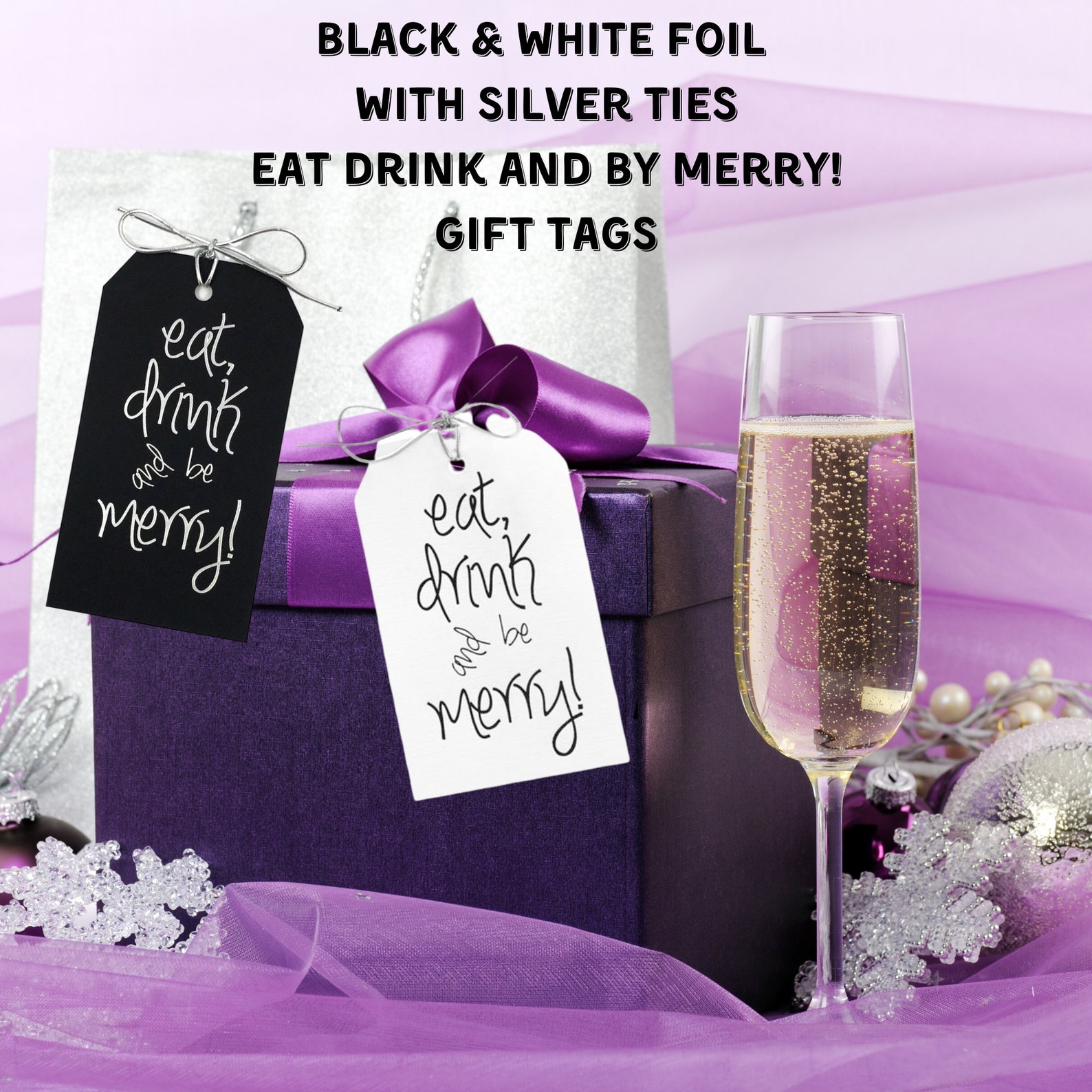 Eat Drink and Be Merry Tags With Silver Ties Treat Bag Tags - Etsy