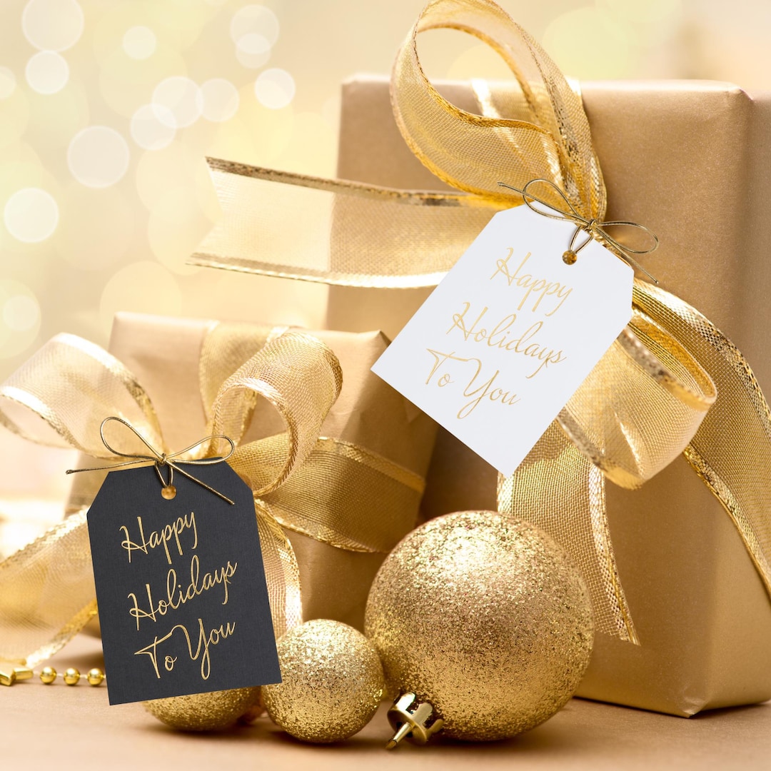 Elegant Gold Foil Happy Holidays to You Gift Tags, Christmas ...