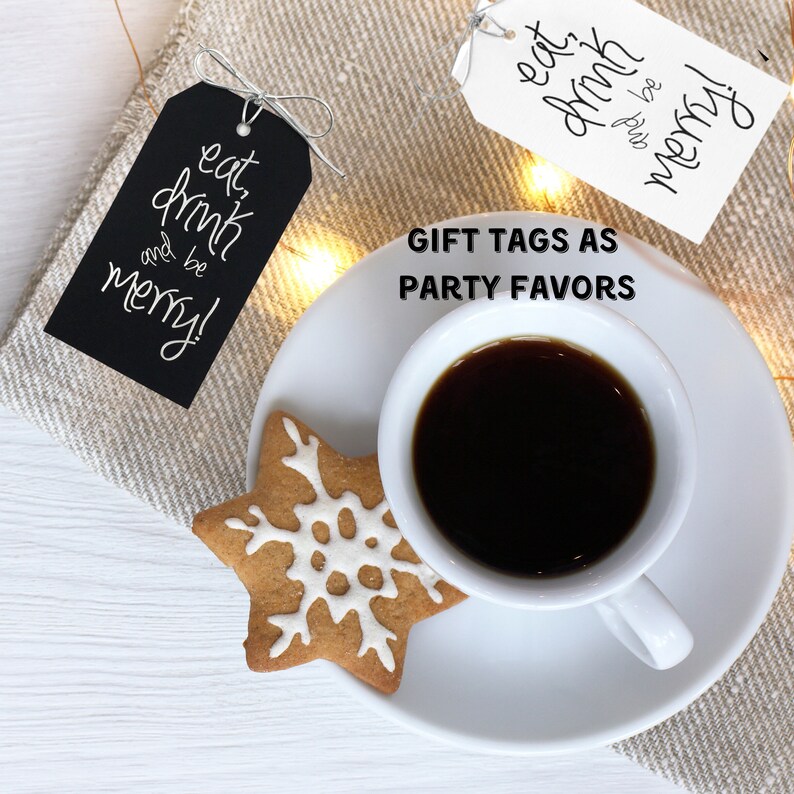 Eat Drink and be Merry Tags with Silver Ties Black & White | Etsy