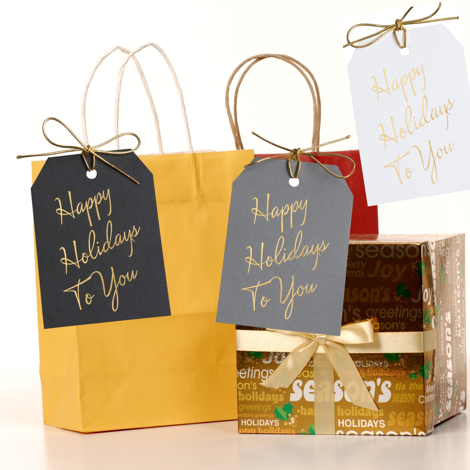 Happy Holidays Gift Tags: Gold Foil Christmas Wrapping, Set of 10 - Etsy