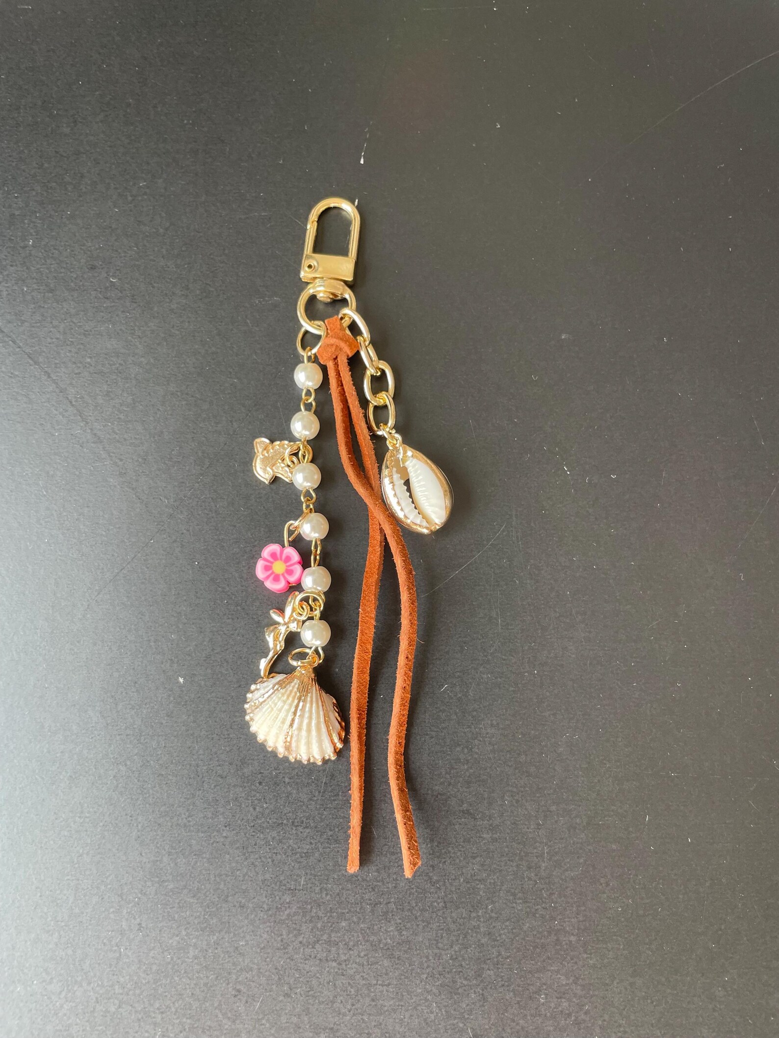 Shell & Suede Aesthetic Bag Charm Keychain - Etsy