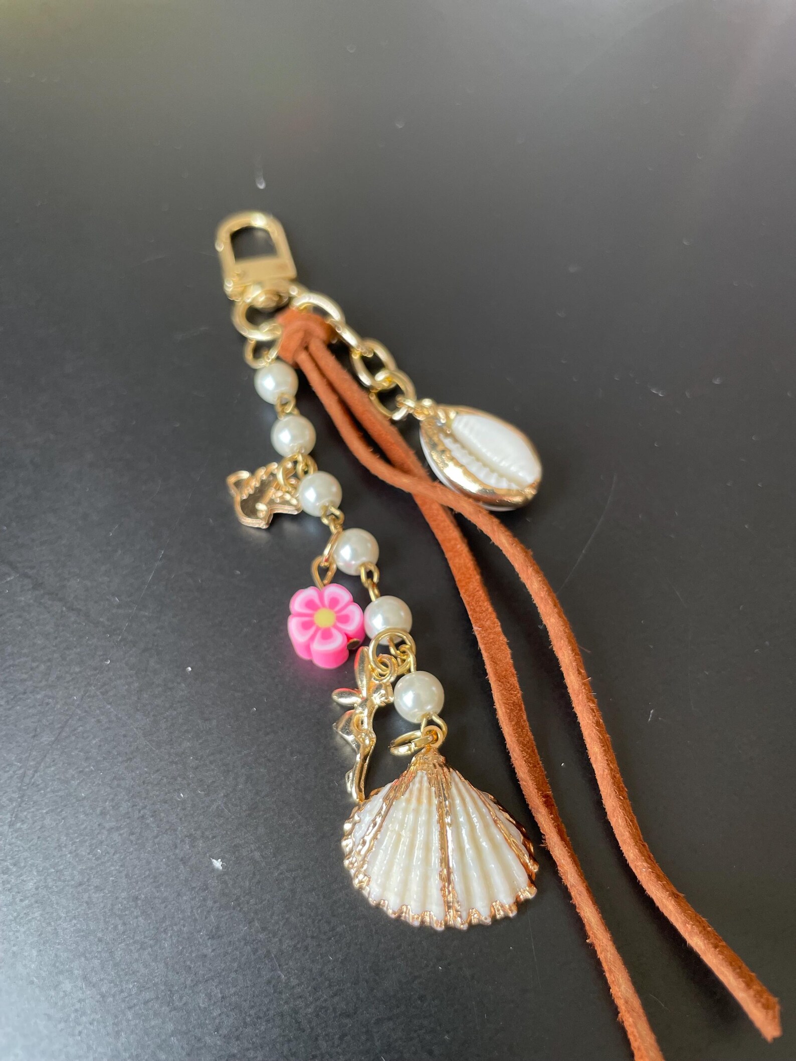 Shell & Suede Aesthetic Bag Charm Keychain - Etsy