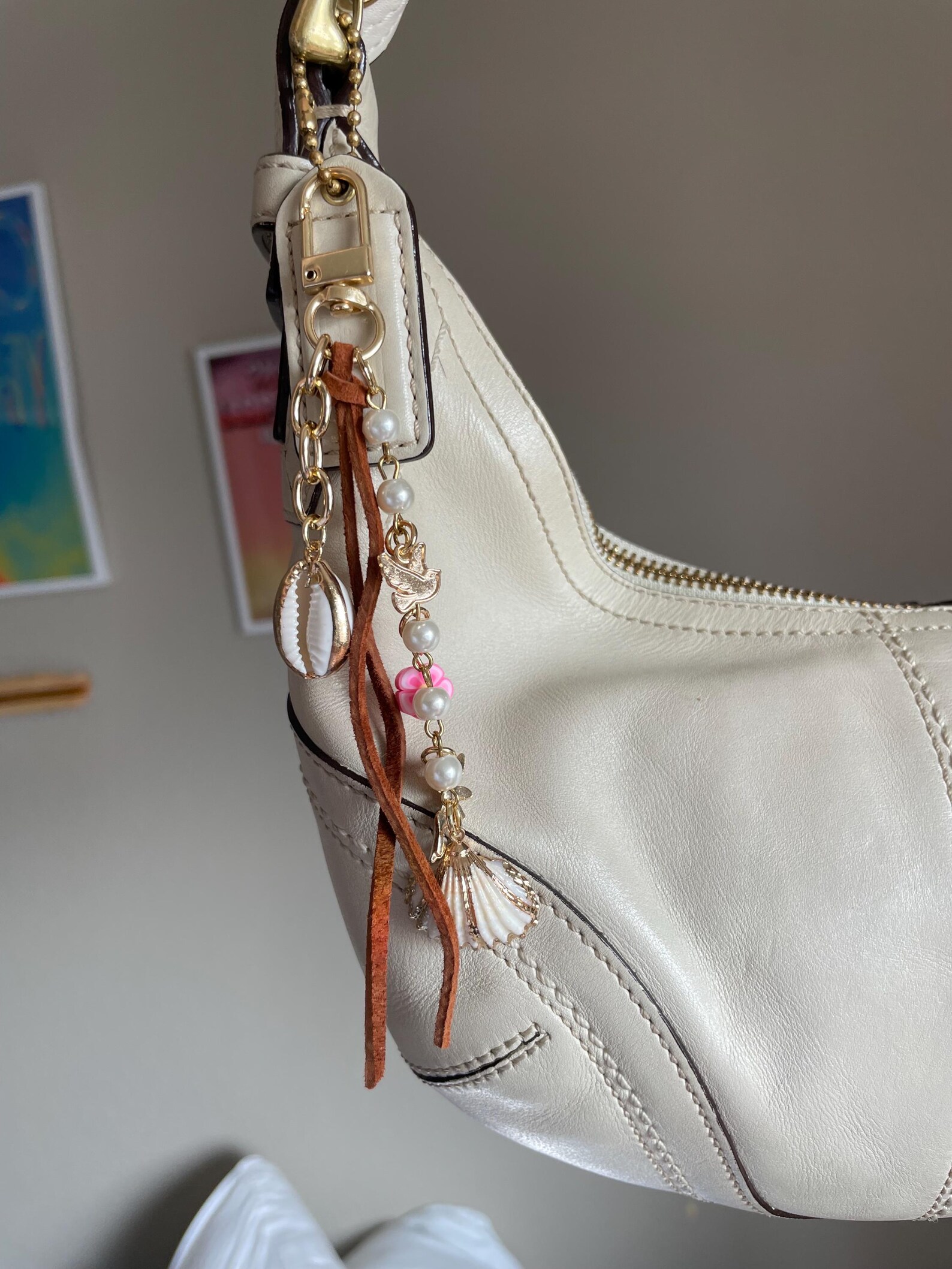 Shell & Suede Aesthetic Bag Charm Keychain - Etsy