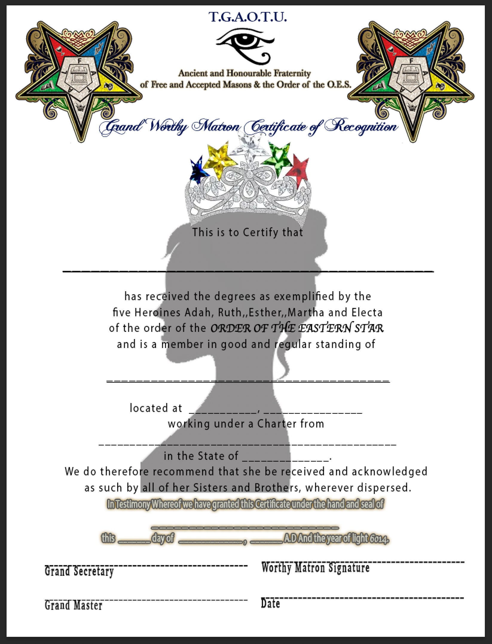 OES Eastern Star Certificate of Recognition - Etsy OES Eastern Star Certificate of Recognition - Etsy