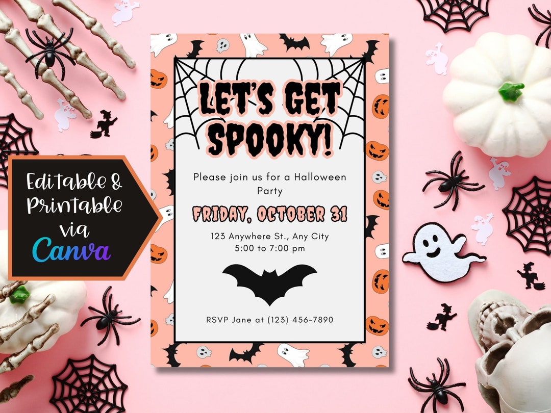 Editable Let's Get Spooky Halloween Party Invitation Template ...