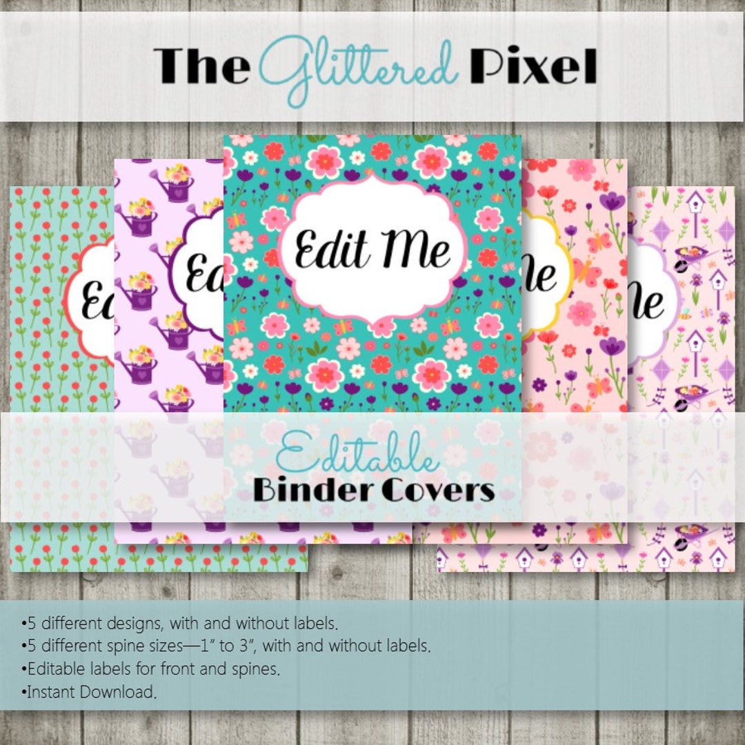 Editable Binder Covers and Spines - Spring Flower Collection - Custom ...