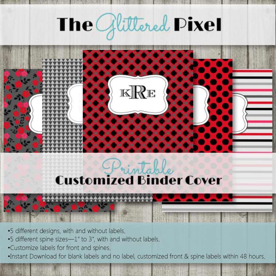 Printable Binder Covers - Red, Black and Gray Collection - Floral ...