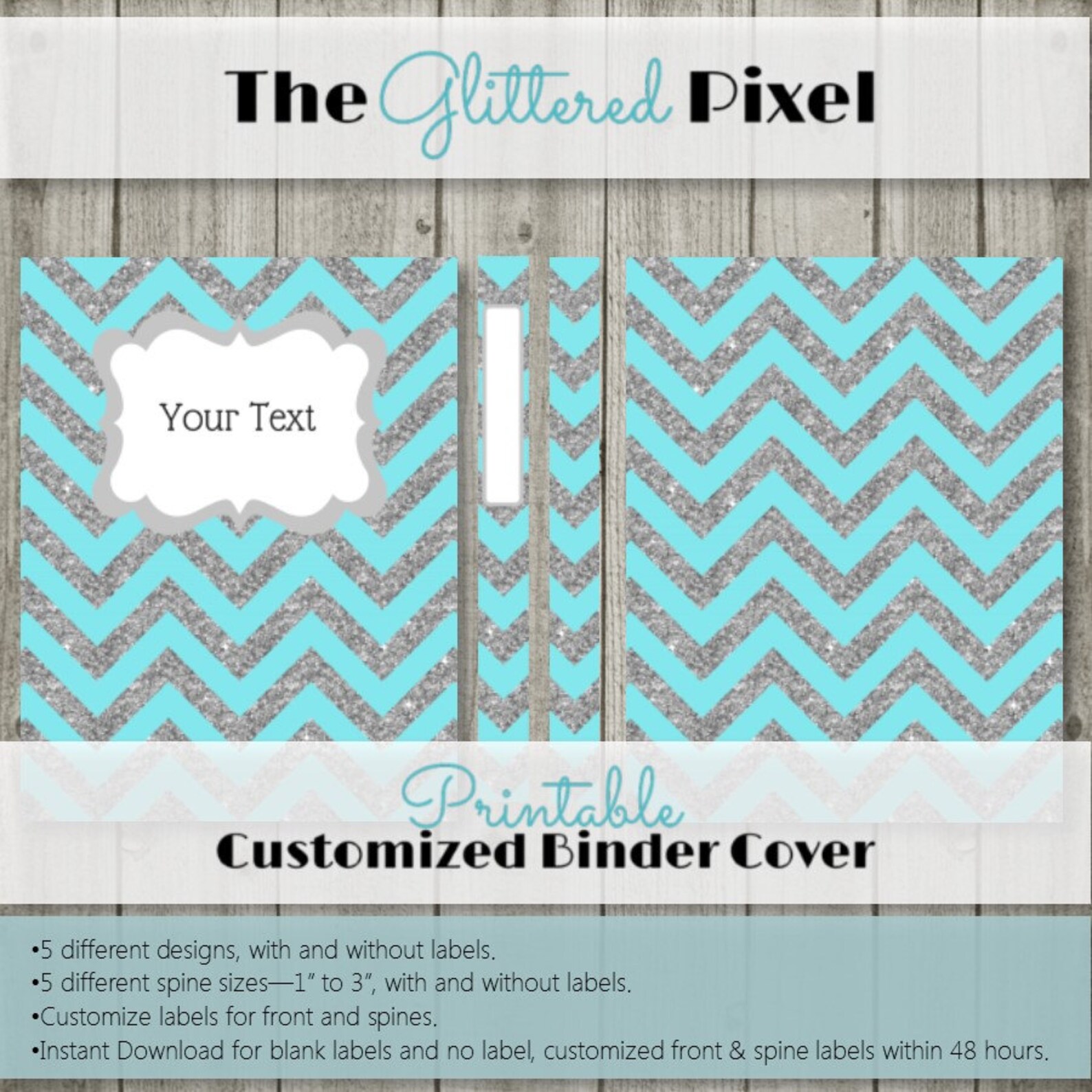 Printable Binder Covers - Turquoise and Silver Glitter Collection ...