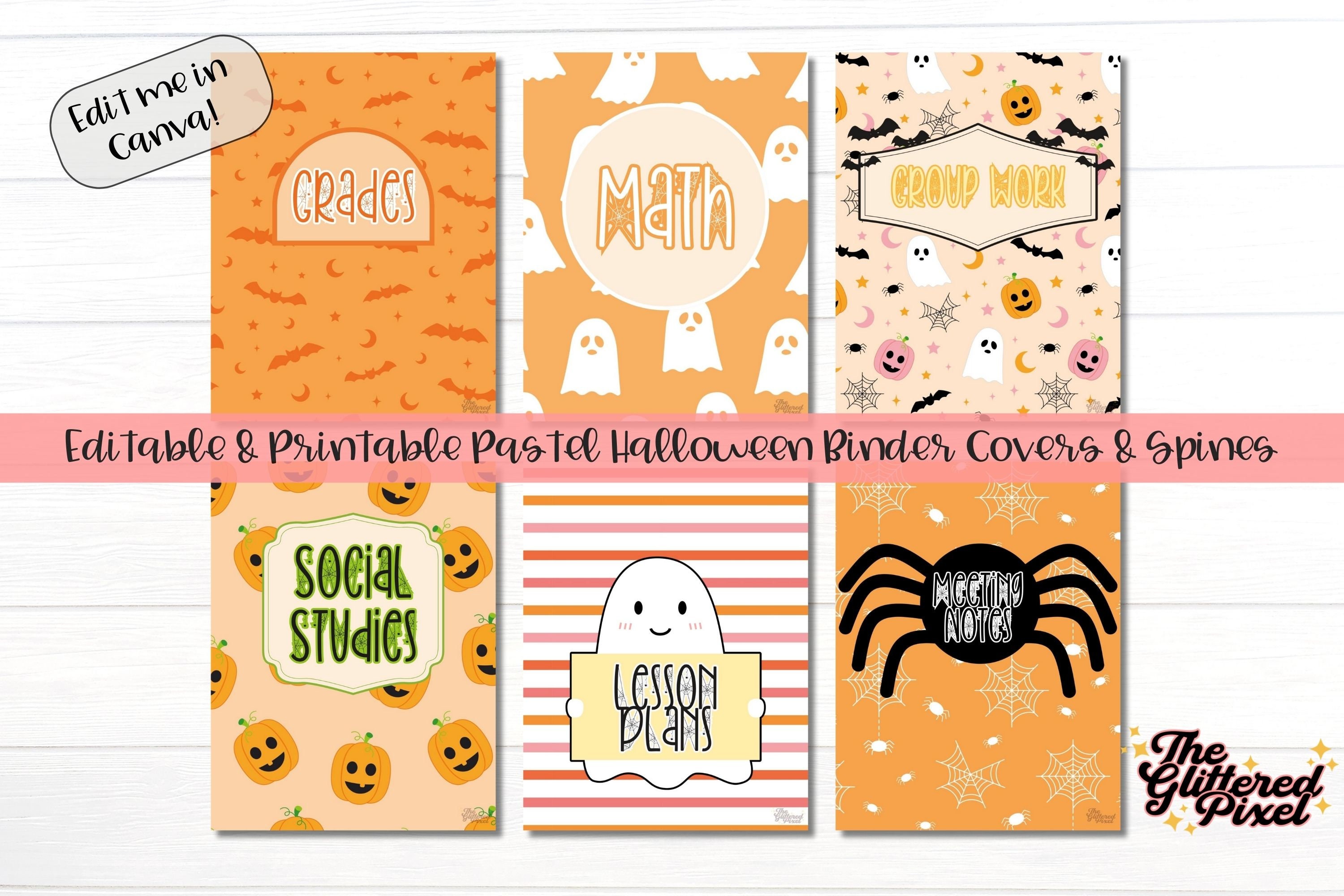 Editable Pastel Halloween Binder Covers and Spines - Canva Template - 8 ...