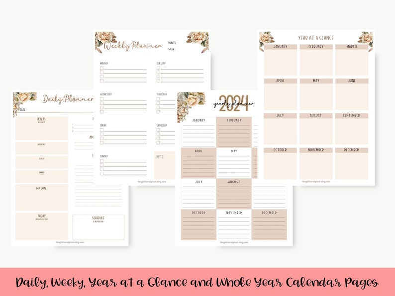 2024 Printable PDF Neutral Boho Floral Planner US Letter Size 8.5 X 11 ...