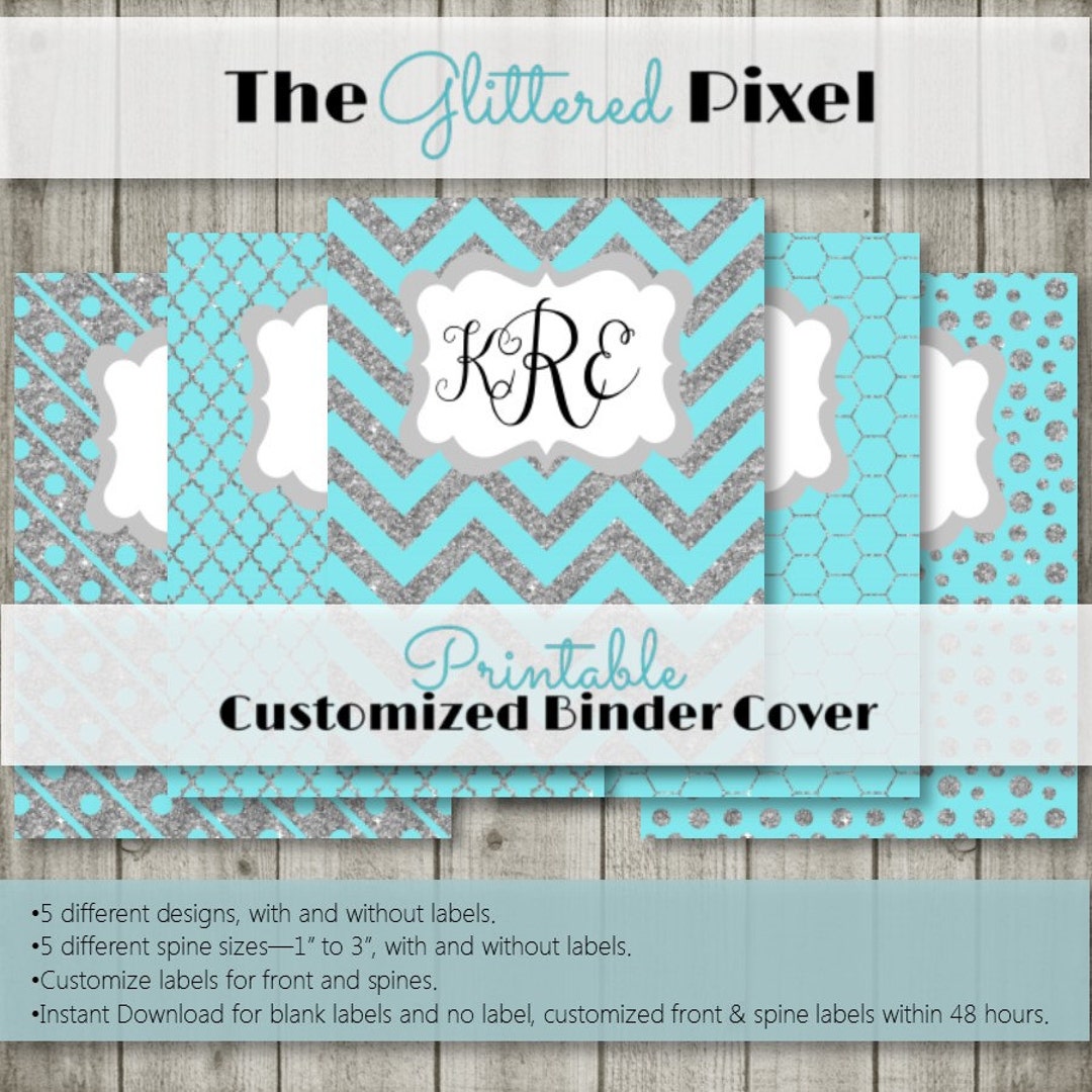 Printable Binder Covers - Turquoise and Silver Glitter Collection ...