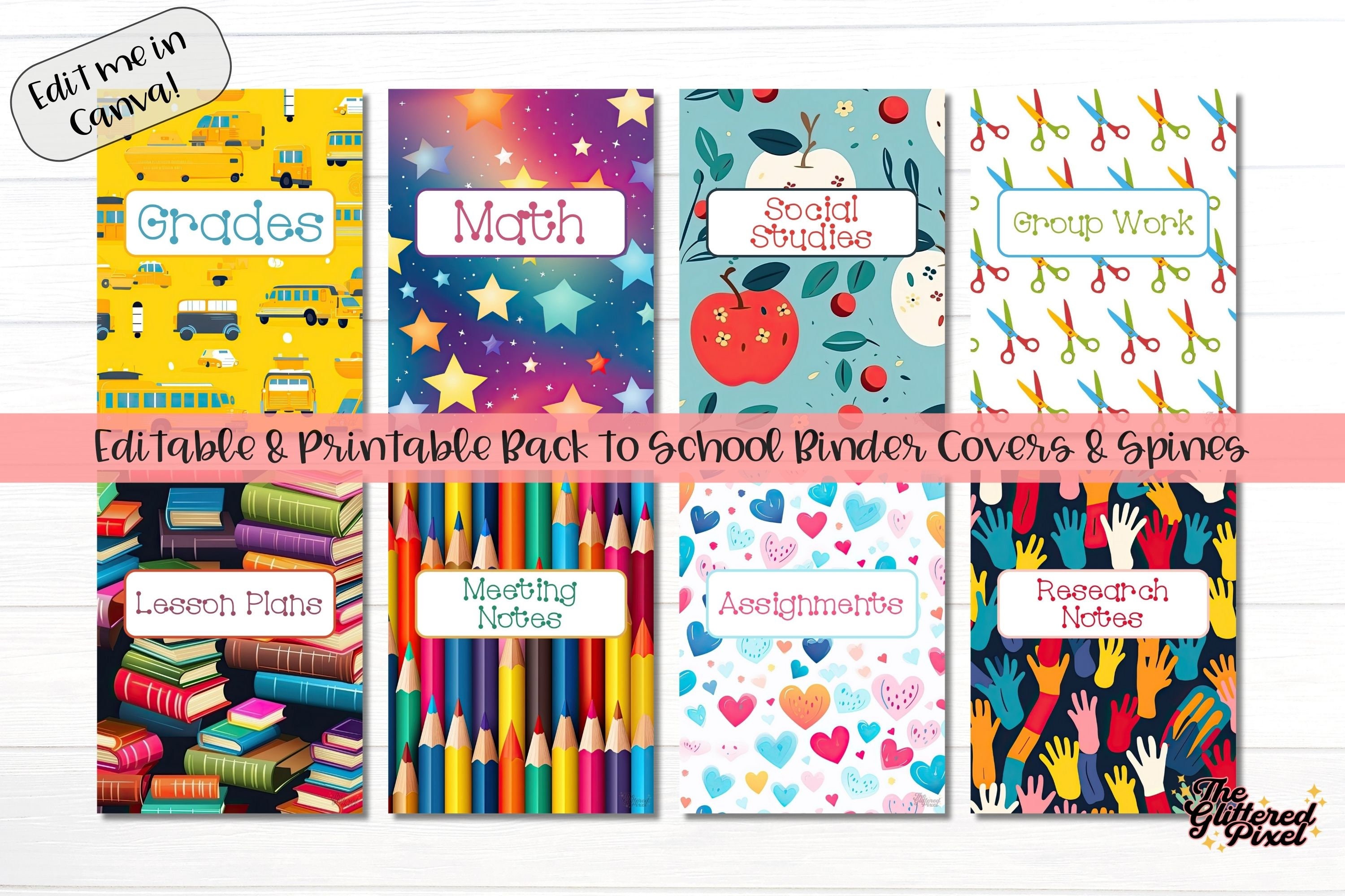 Editable Back to School Binder Covers and Spines - Canva Template - 8 ...