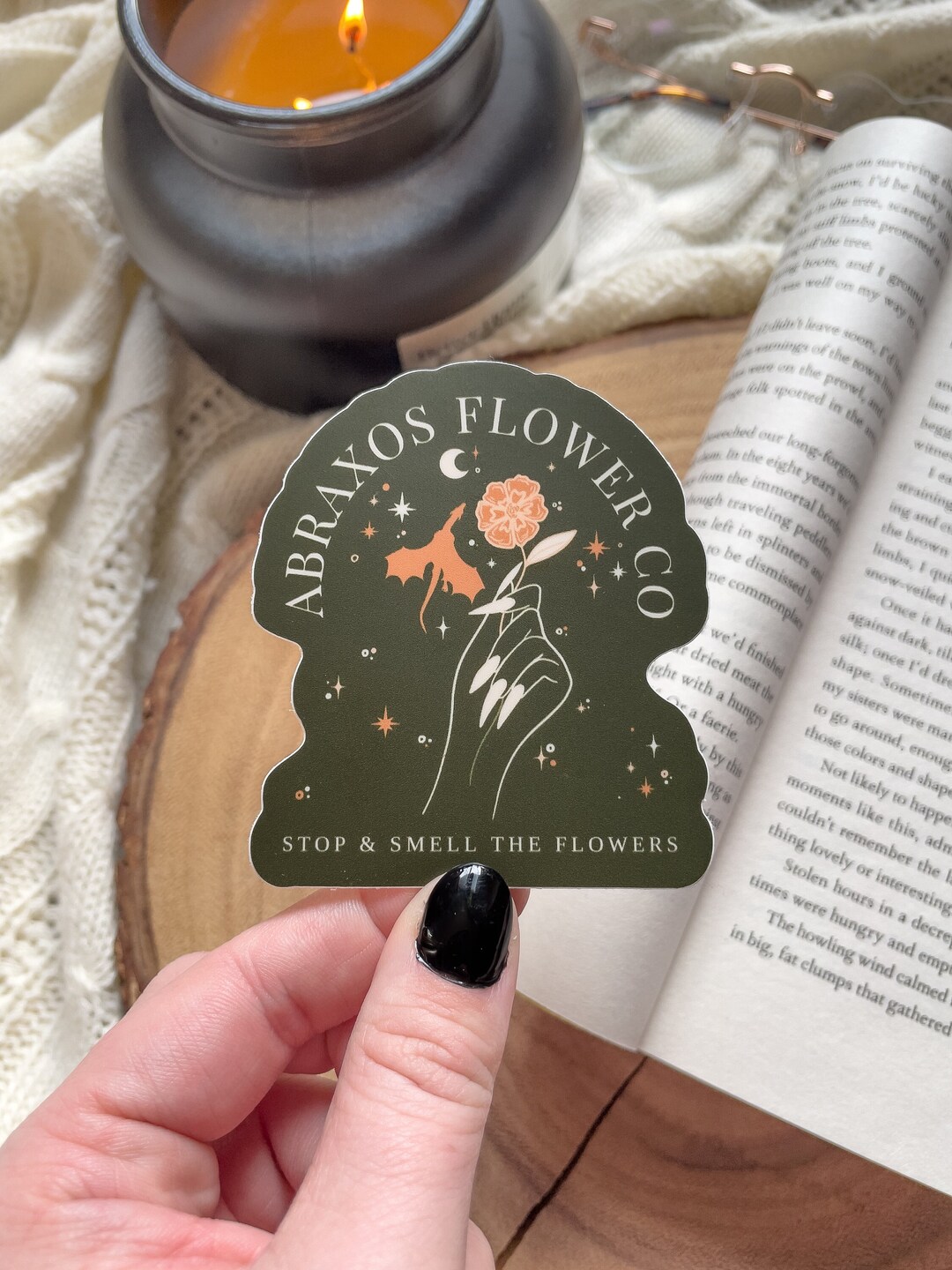 Abraxos Flower Co Waterproof Sticker | Dark Green | Bookish Sticker ...
