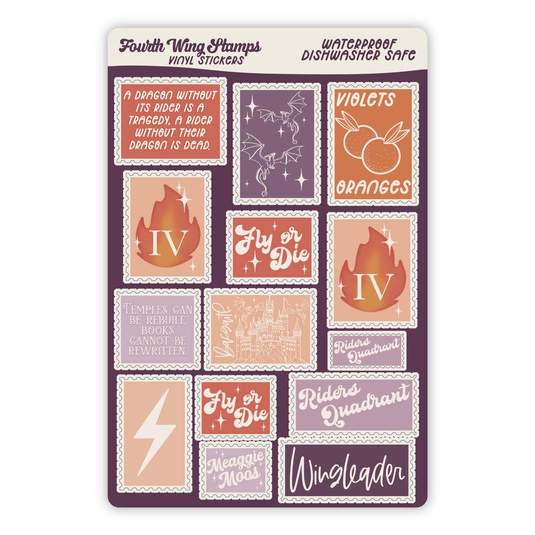 Fourth Wing Stamps Sticker Sheet | Book Waterproof Stickers | Book Worm ...