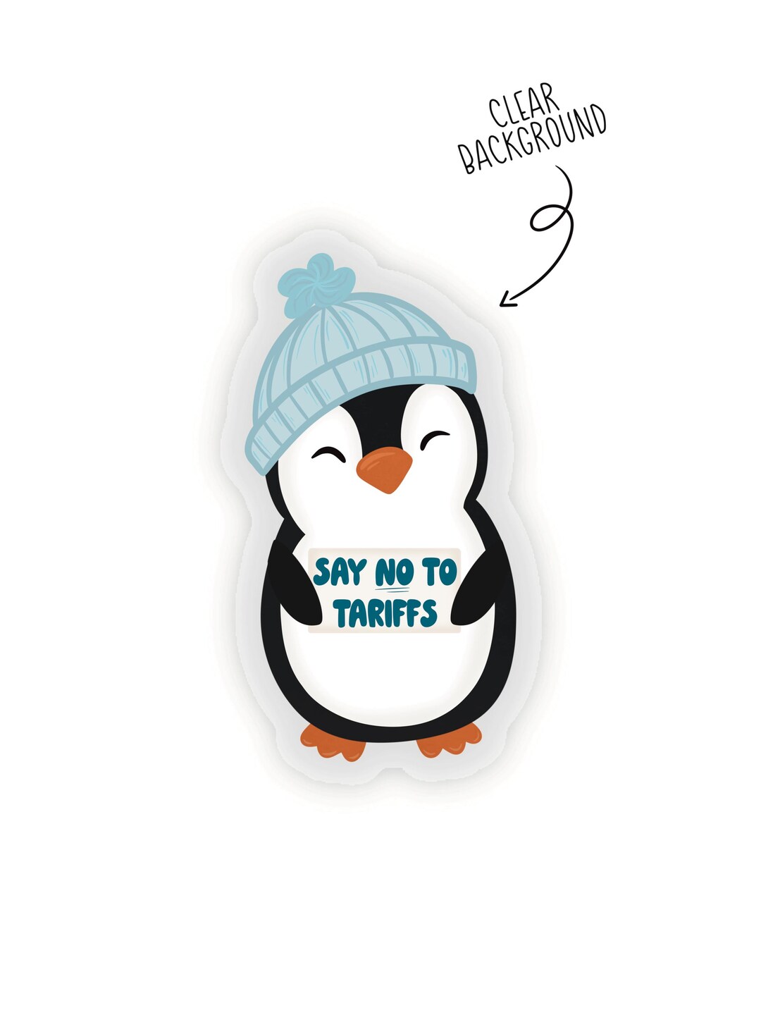 Say No to Tariffs Protest Penguin Mini Sticker | Liberal Political ...