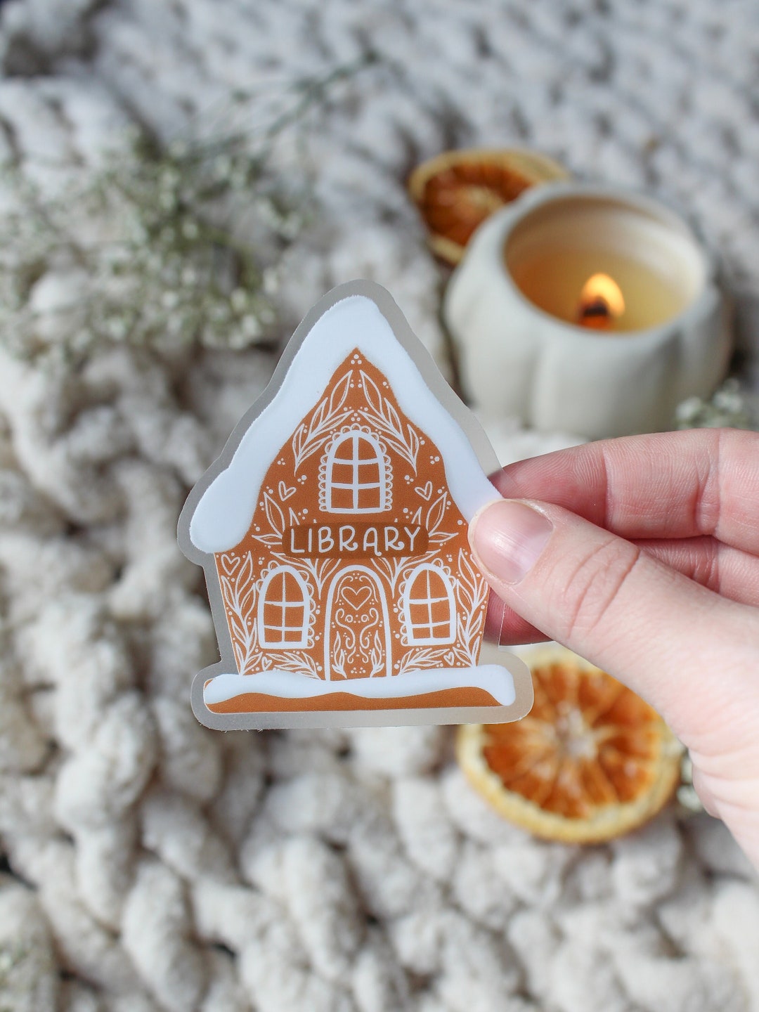 Gingerbread Library Waterproof Sticker | Holiday Bookish Sticker ...