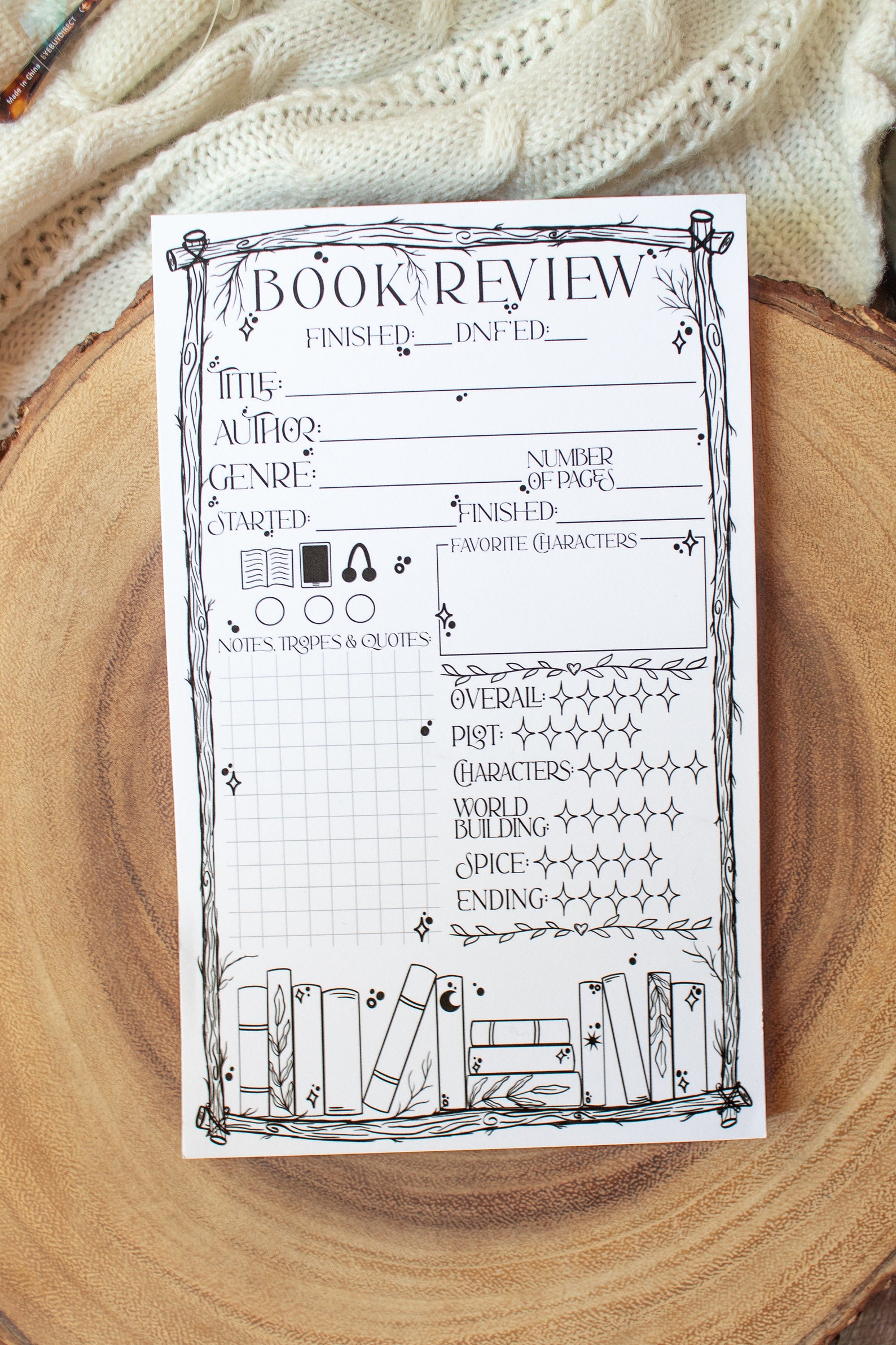 Book Review Notepad 5x8 Black and White Reading Notepad Bullet Journal ...