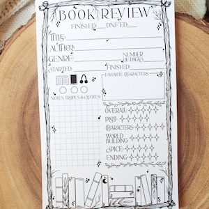 Book Review Notepad | 5"x8" | Black and White Reading Notepad | Bullet ...