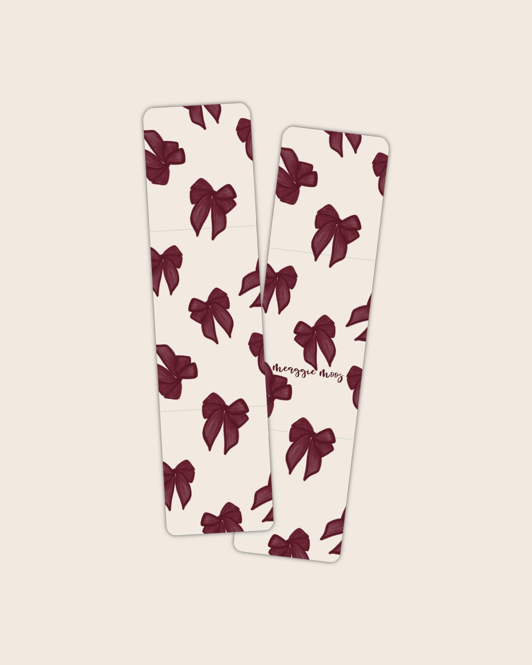 Cream & Maroon Bows Bookmark: Book Lover Gift (2"x8") - Etsy UK