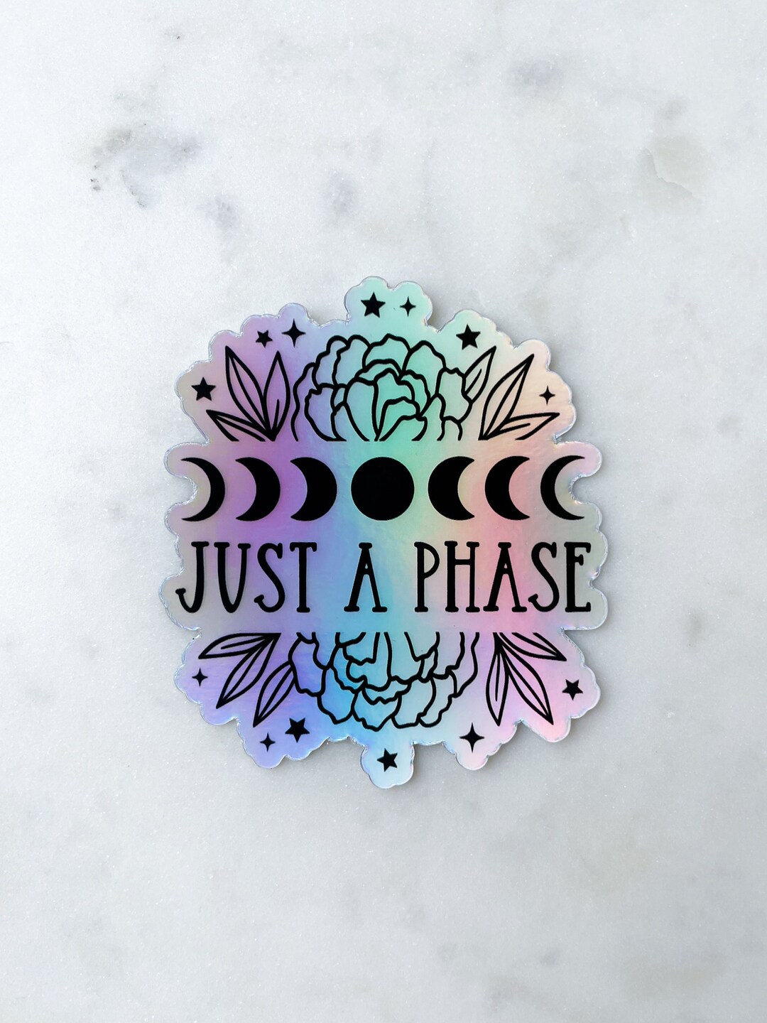 Just a Phase Holographic Waterproof Sticker | Moon Phases Laptop and ...