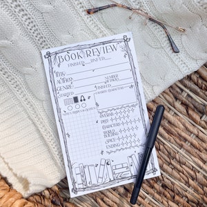 Book Review Notepad | 5"x8" | Black and White Reading Notepad | Bullet ...