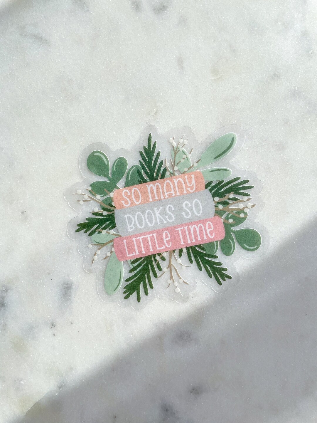 So Many Books so Little Time Floral Bookstack Waterproof Sticker ...