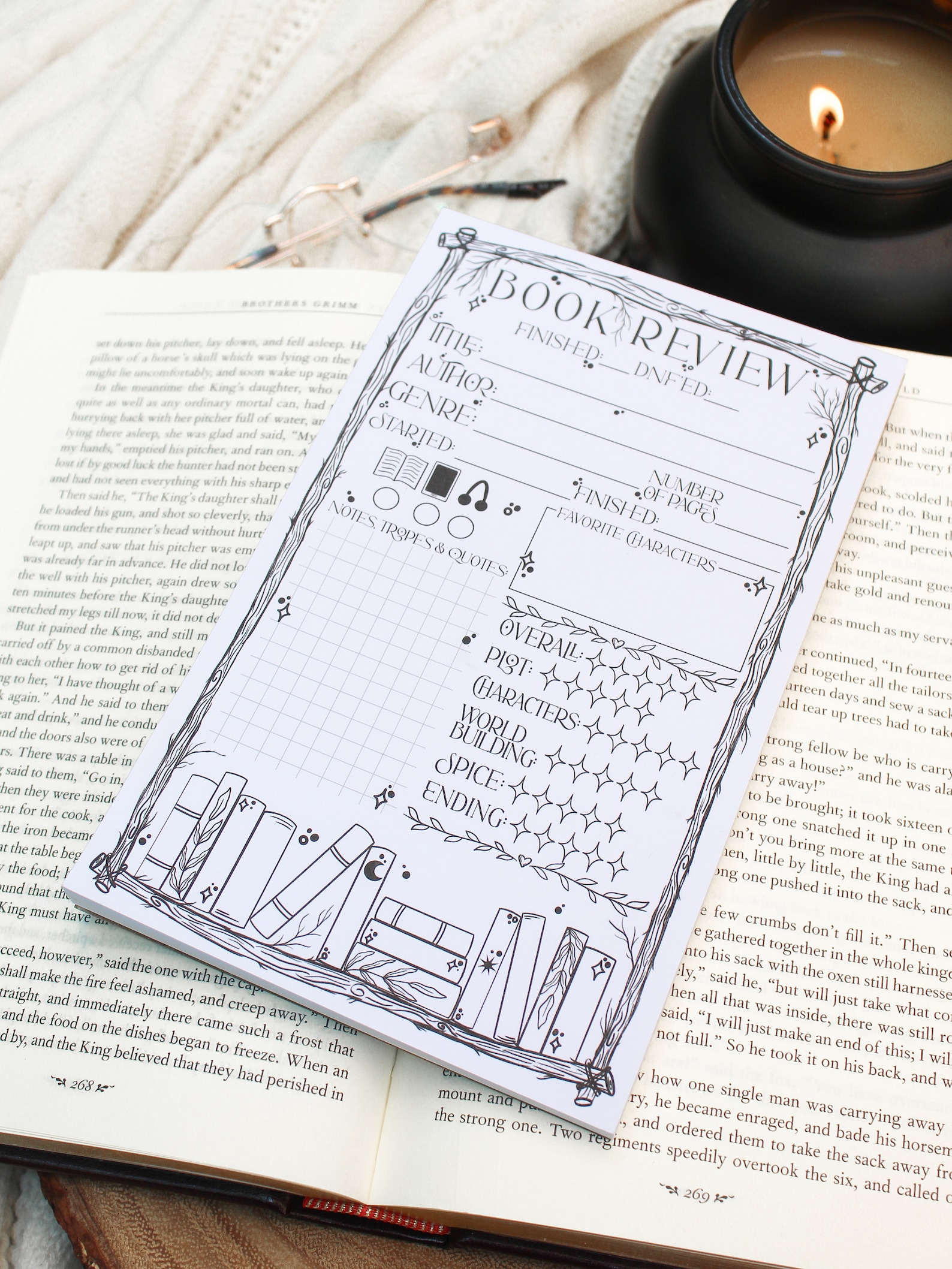 Book Review Notepad 5x8 Black and White Reading Notepad Bullet Journal ...