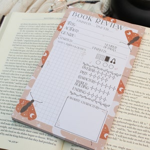 Book Review Notepad | 5"x8" | Celestial Moths Reading Notepad | Bullet Journal Pages | Bookish ...