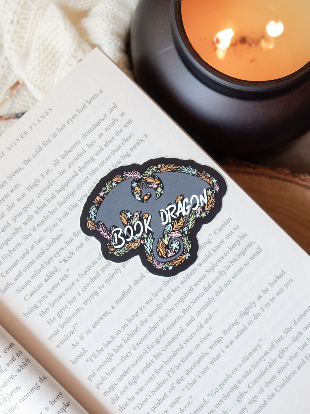 Book Dragon Sticker | Colorful Charcoal | Fantasy Reader Waterproof ...