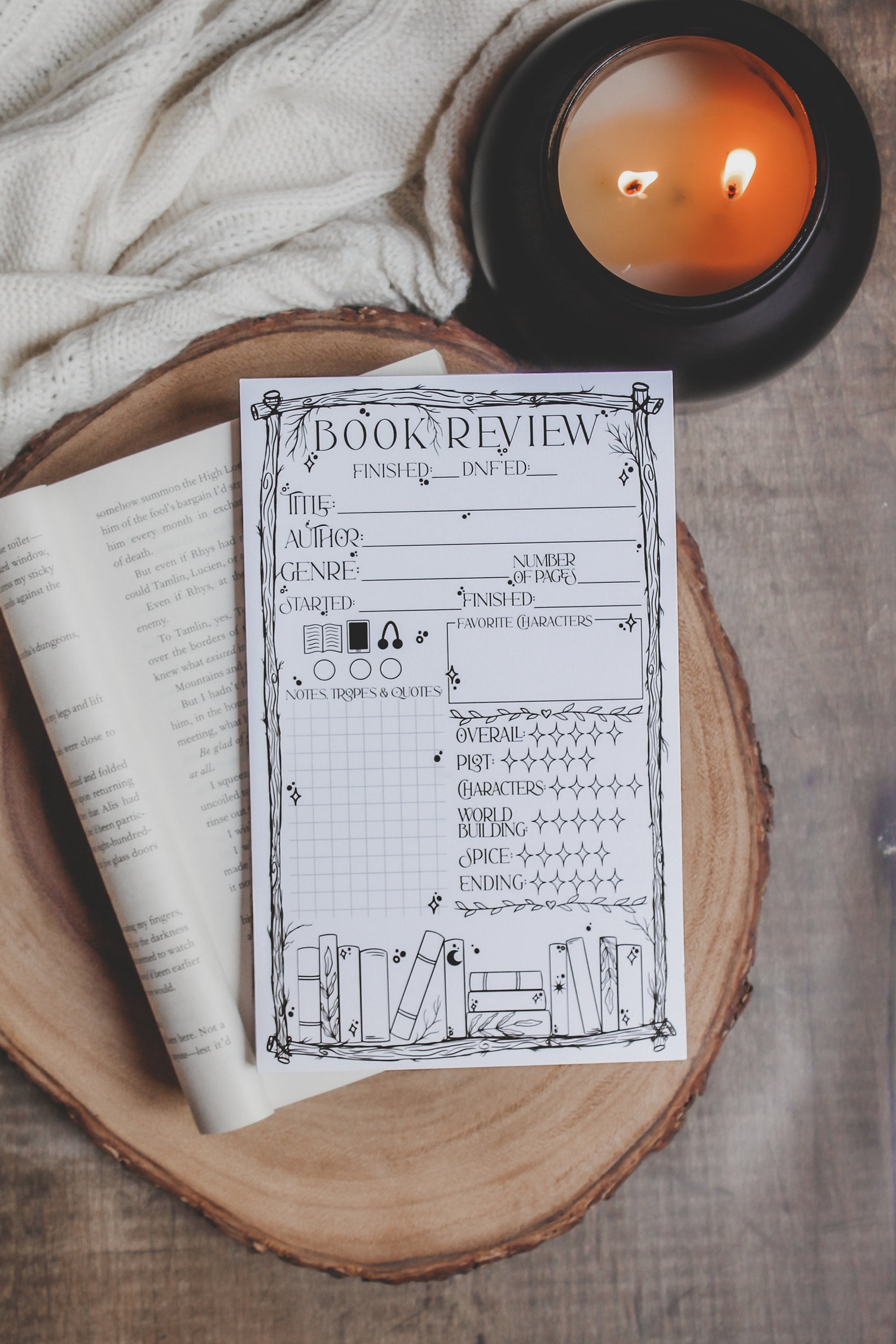 Book Review Notepad 5x8 Black and White Reading Notepad Bullet Journal ...