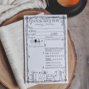 Book Review Notepad | 5"x8" | Black and White Reading Notepad | Bullet ...