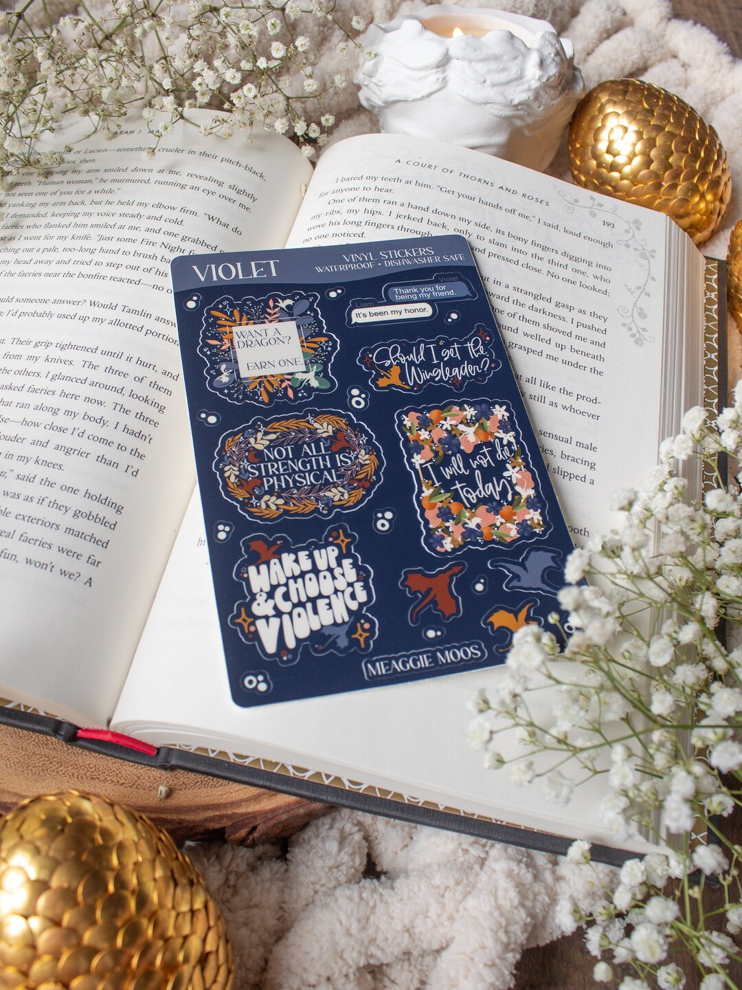 Fourth Wing Violet Sticker Sheet | Book Waterproof Stickers | Book Worm ...