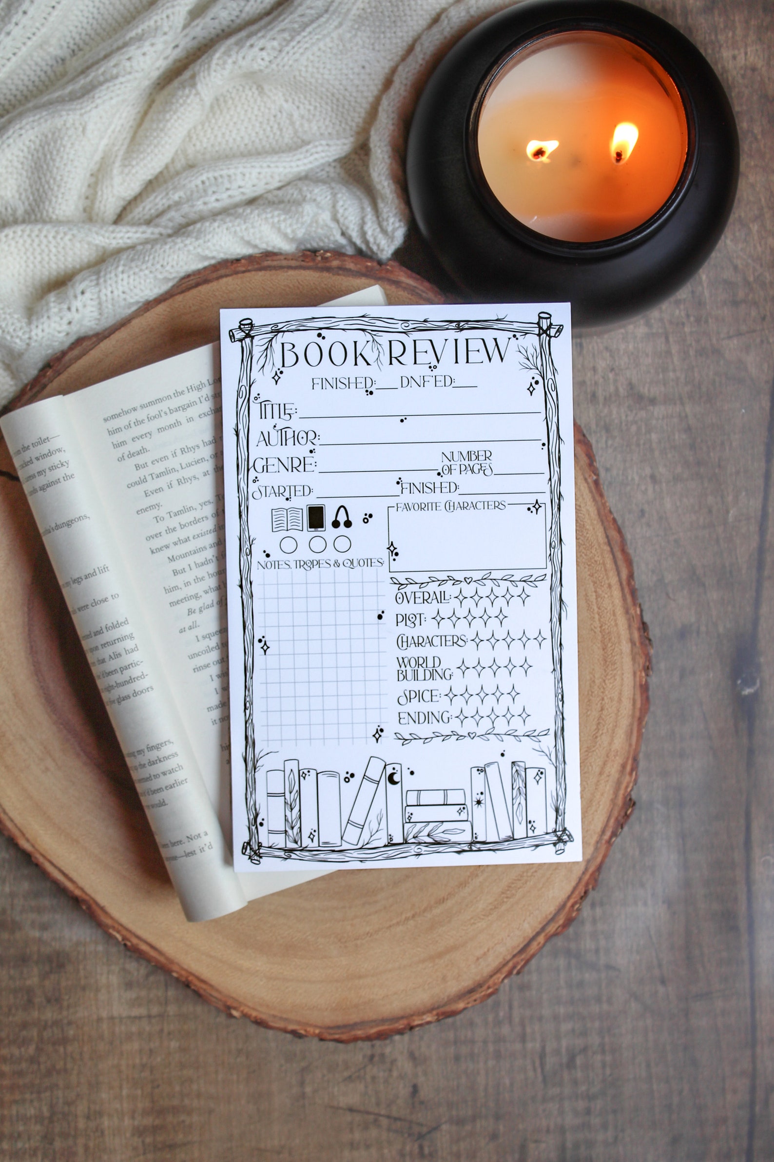 Book Review Notepad 5x8 Black and White Reading Notepad Bullet Journal ...