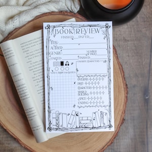 Book Review Notepad | 5"x8" | Black and White Reading Notepad | Bullet ...