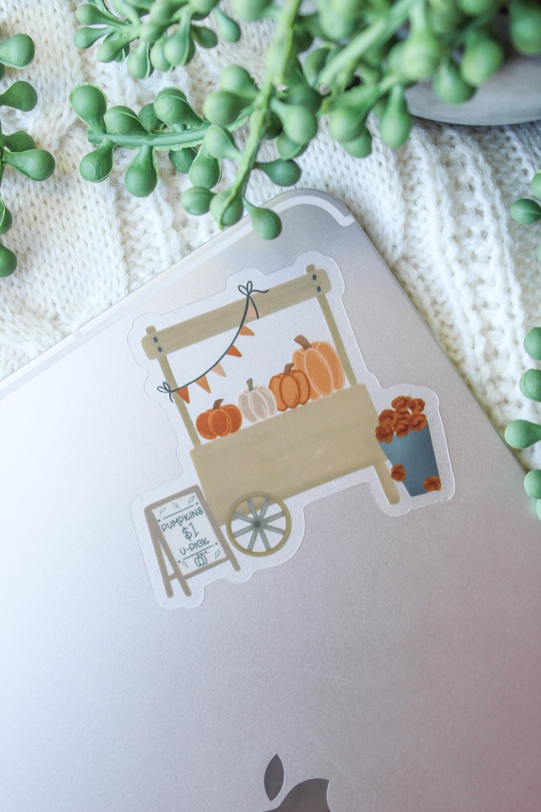 Pumpkin Stand Waterproof Sticker | Autumn Cart Laptop and Water Bottle ...