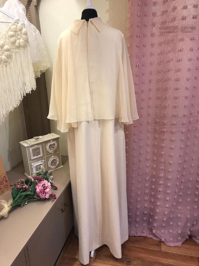 1960s Vintage Wedding Dress, Peggy French Couture, Cream Chiffon Cape ...
