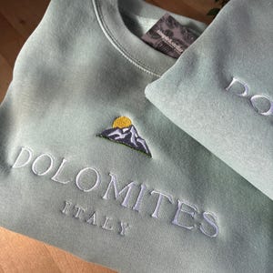 Dolomites Embroidered Crewneck: Neutral Earthy Tones Italian Alps ...