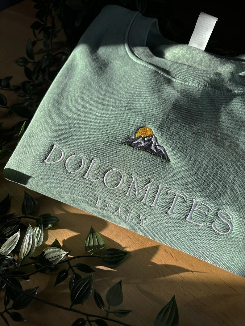 Dolomites Embroidered Crewneck: Neutral Earthy Tones Italian Alps ...