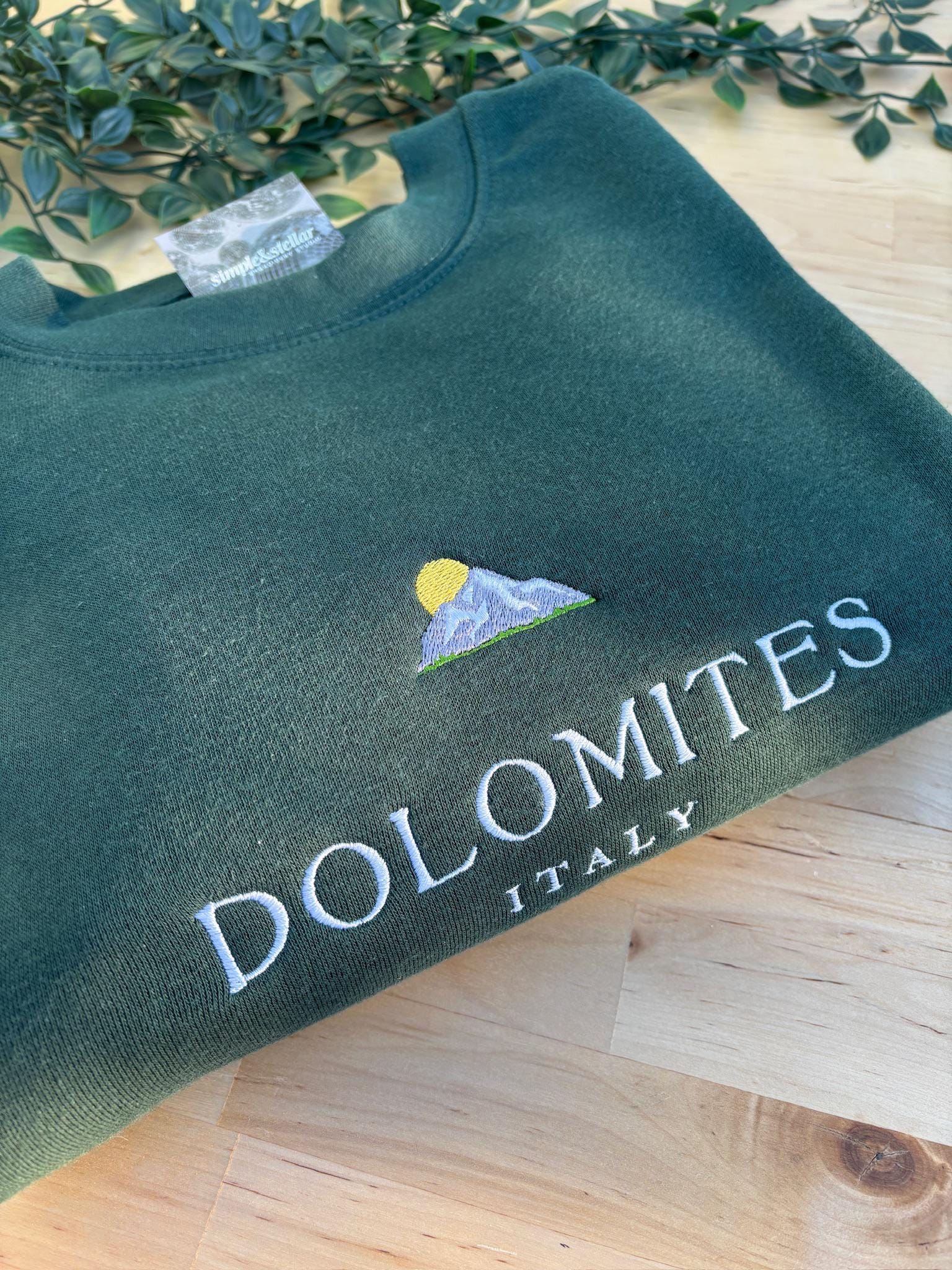 Dolomites Embroidered Crewneck: Neutral Earthy Tones Italian Alps ...