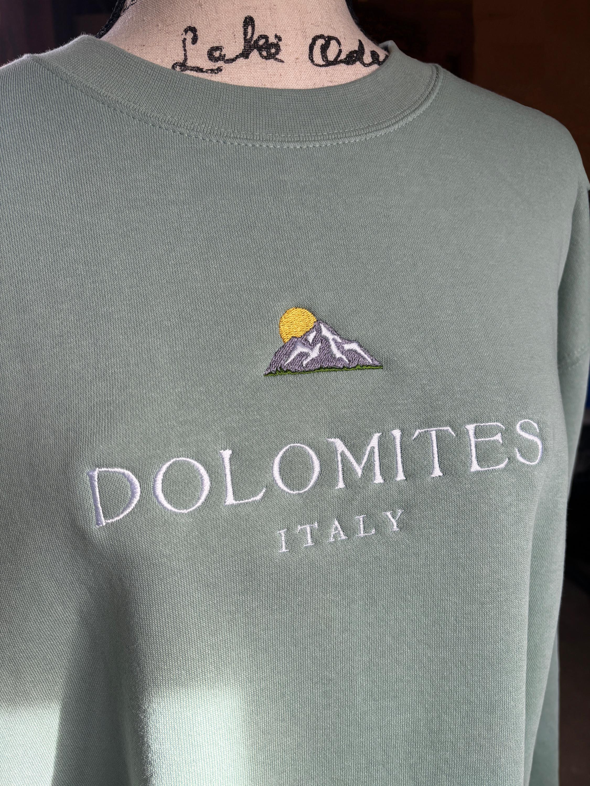 Dolomites Embroidered Crewneck: Neutral Earthy Tones Italian Alps ...